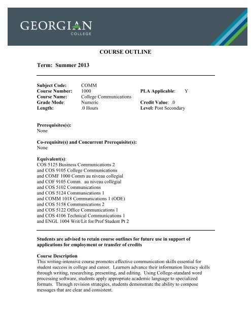 Georgian College Course Outline