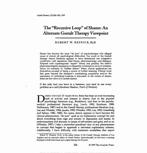 The "Recursive LOOP" of Shame: An Alternate Gestalt Therapy ...