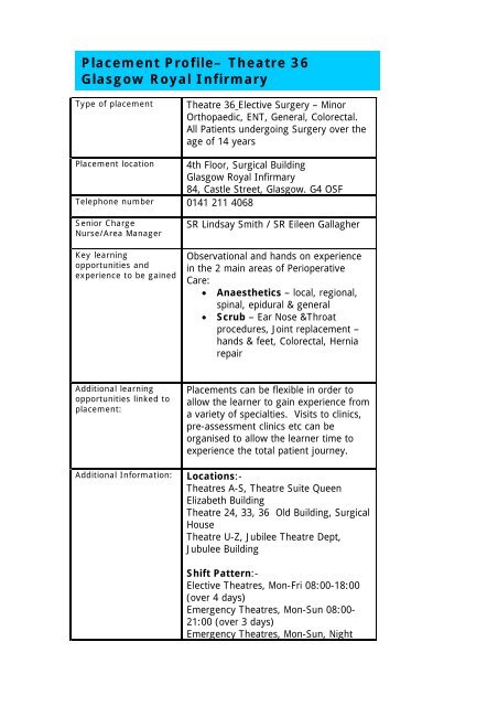 Placement Profile– Theatre 36 Glasgow Royal Infirmary