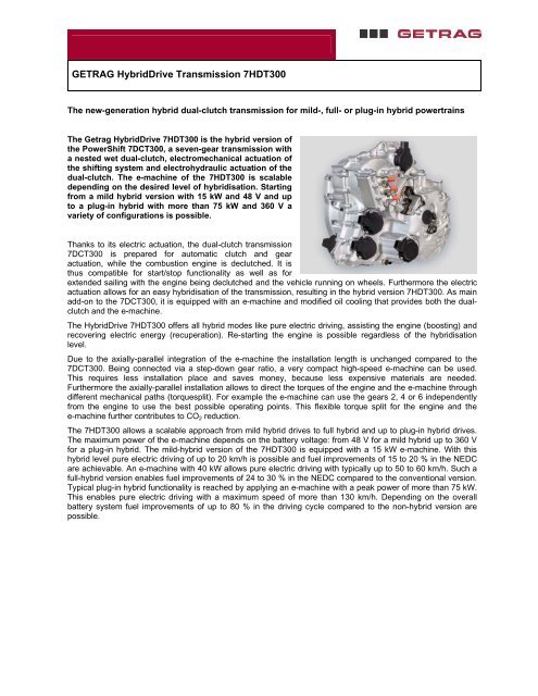 Mit der erfolgreichen Serieneinführung des GETRAG 6DCT250 ...