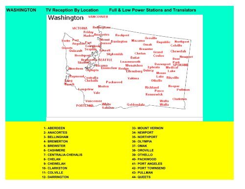 WASHINGTON TV Reception By Location Full & Low Power Stations ...