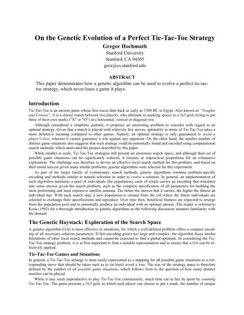 On the Genetic Evolution of a Perfect Tic-Tac-Toe Strategy