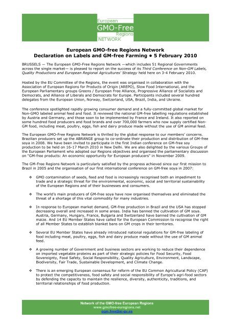 European GMO-free Regions Network Declaration ... - GM Free Ireland
