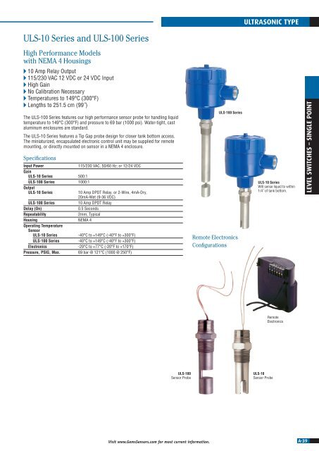 ULS-10 Series and ULS-100 Series - Gems™ Sensors & Controls