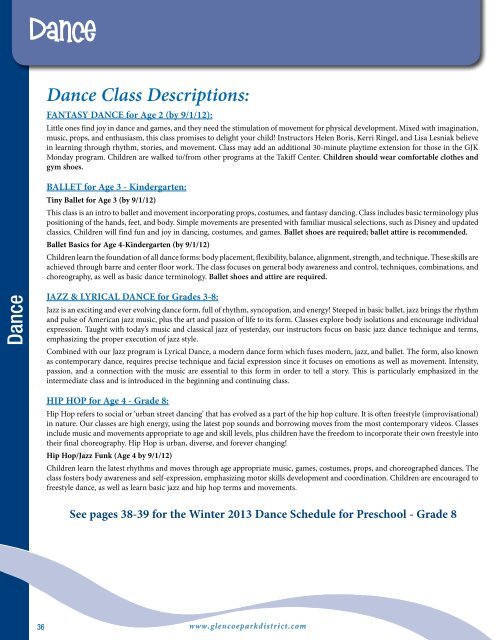 Dance Class Descriptions: - Glencoe Park District