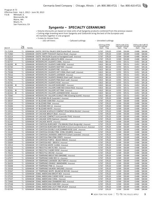Syngenta – SPECIALTY GERANIUMS - Germania Seed Company