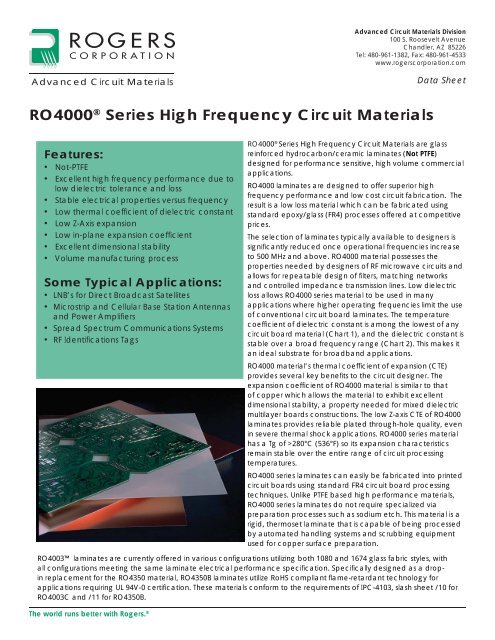 RO4000® Series High Frequency Circuit Materials - hitech.com.mk