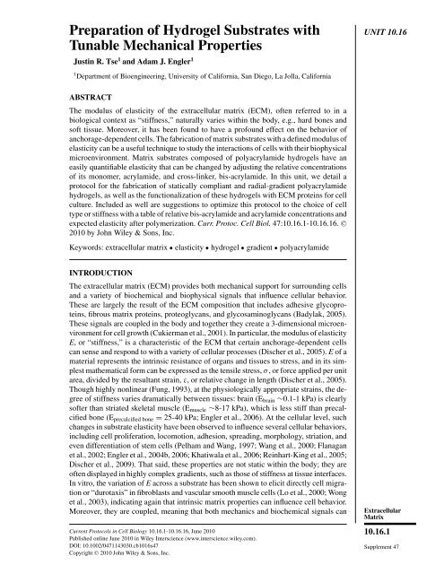 "Preparation of Hydrogel Substrates with Tunable ... - Adam J. Engler