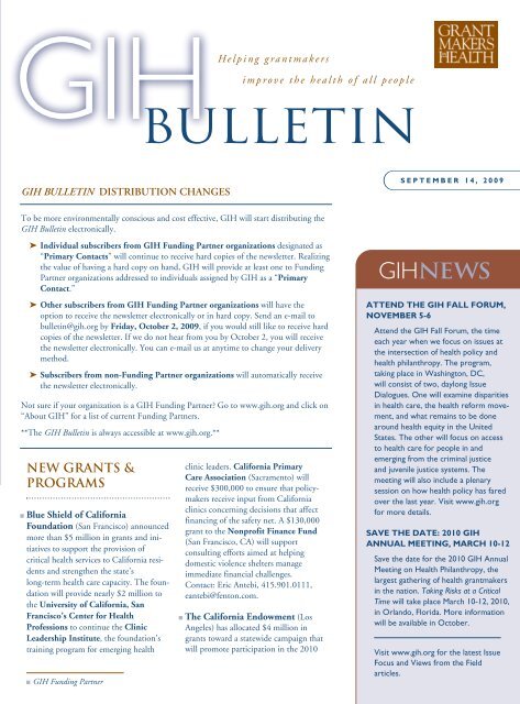 GIH Bulletin - Grantmakers In Health