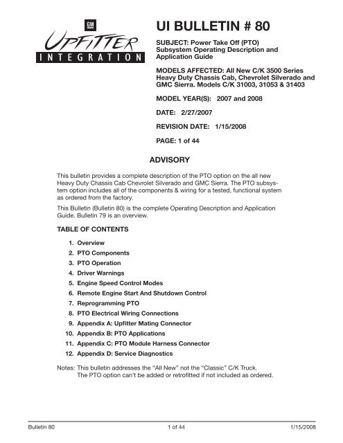 UI BULLETIN # 80 - GM UPFITTER