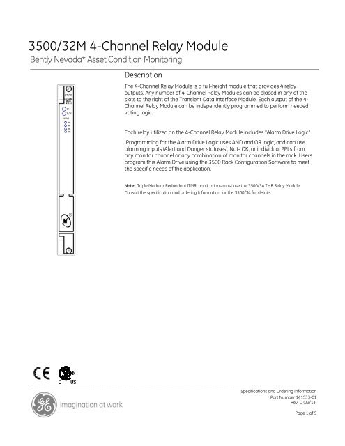 3500/32M 4-Channel Relay Module - GE Measurement & Control