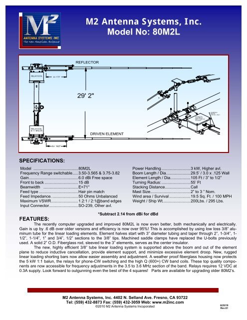 M2 Antenna Systems, Inc. Model No: 80M2L