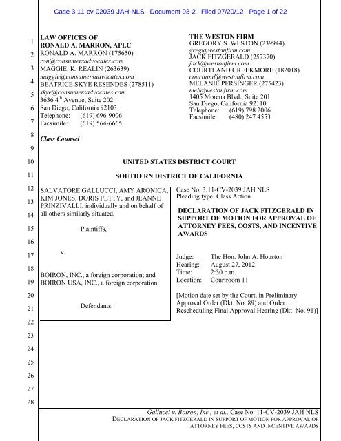 Fitzgerald Declaration in Support of Motion for ... - Gilardi & Co, LLC