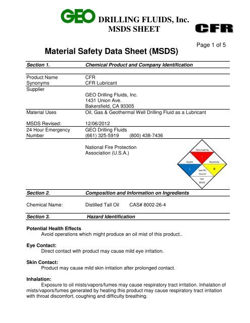 MSDS - GEO Drilling Fluids, Inc.