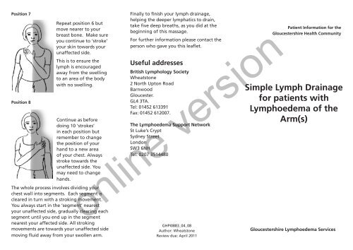 Simple Lymph Drainage for patients with Lymphoedema of the Arm(s)