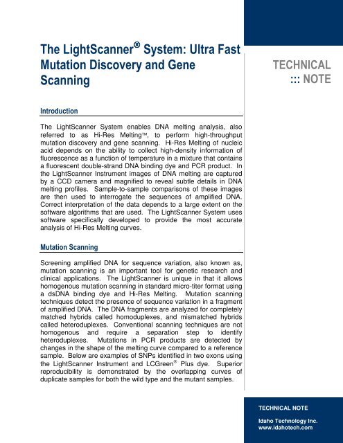 The LightScanner System: Ultra Fast Mutation Discovery and Gene ...