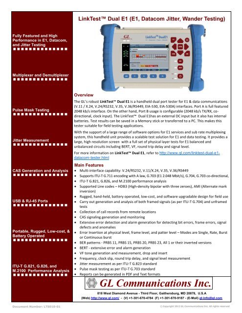 LinkTest™ DUALE1 Brochure - GL Communications Inc