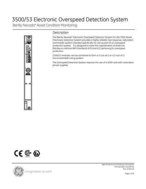 3500/53 Overspeed Detection Datasheet - GE Measurement & Control