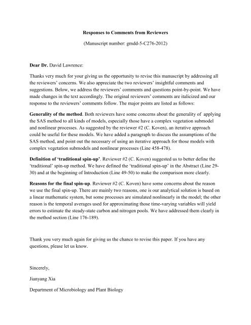 Responses to Comments from Reviewers (Manuscript ... - GMDD