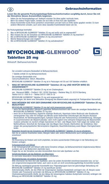 MYOCHOLINE-GLENWOOD® Tabletten 25 mg - Glenwood GmbH