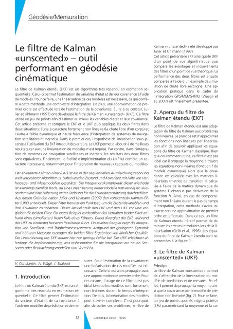 Le filtre de Kalman «unscented - Geomatik Schweiz