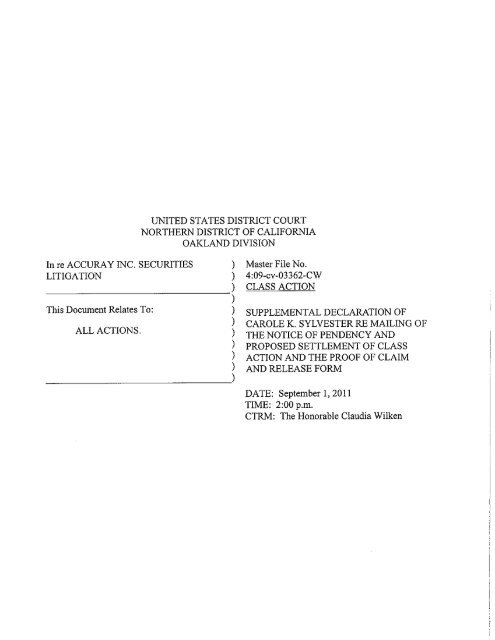 Supplemental Declaration of Carole K. Sylvester - Gilardi & Co, LLC