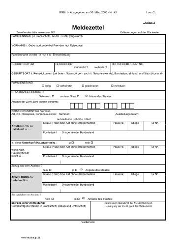 Meldezettel - Pfarrwerfen