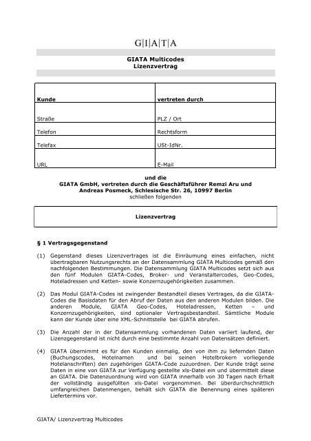 Vertrag MultiCodes - Giata