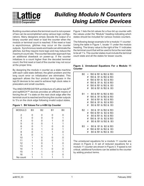 Building Modulo N Counters Using Lattice Devices