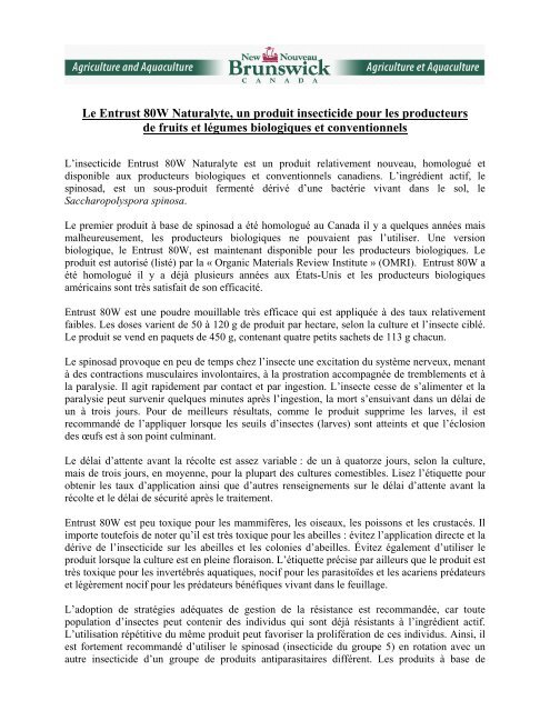 Le Entrust 80W Naturalyte, un produit insecticide pour les ...