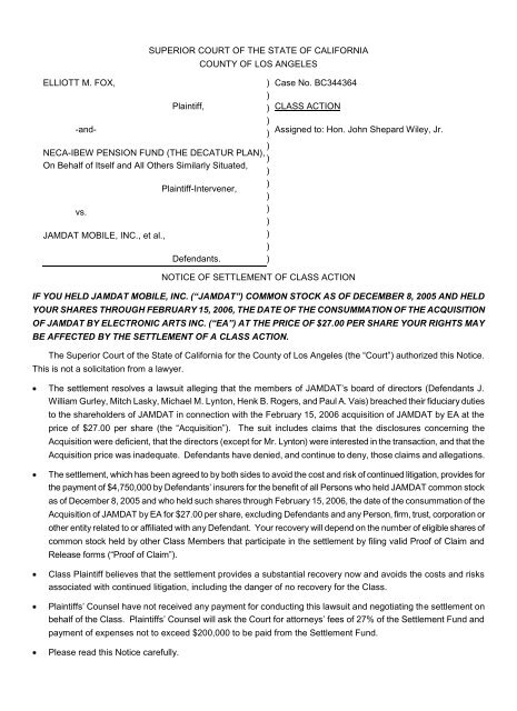 Notice of Settlement of Class Action - Gilardi & Co, LLC