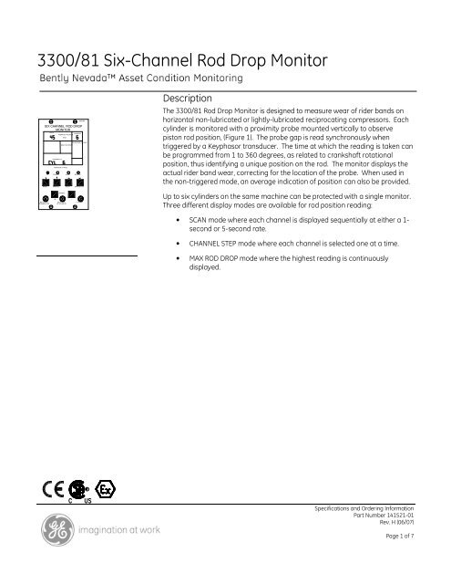 3300/81 Six-Channel Rod Drop Monitor - GE Measurement & Control