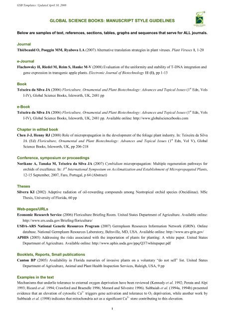 GLOBAL SCIENCE BOOKS: MANUSCRIPT STYLE GUIDELINES