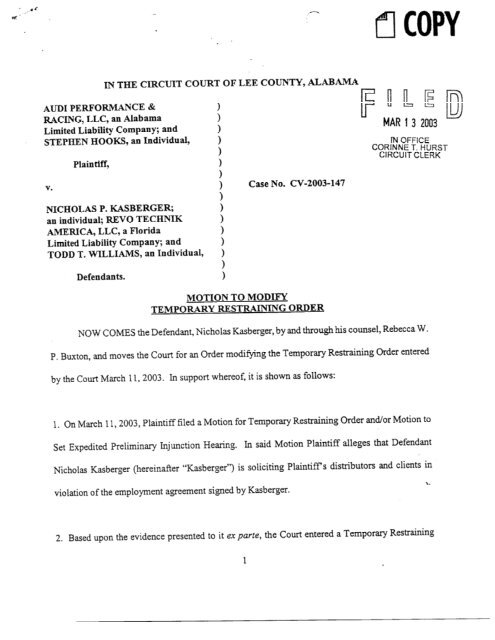 Motion To Modify Temporary Restraining Order 534K Pdf APR