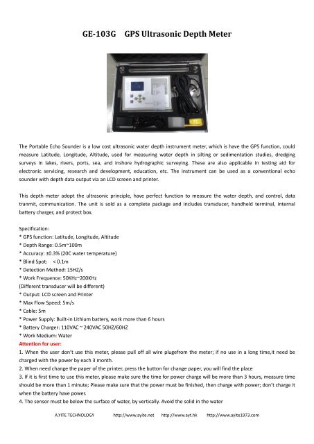 GE-103G GPS Ultrasonic Depth Meter