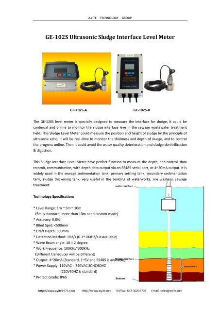 GE-102S Ultrasonic Sludge Interface Level Meter