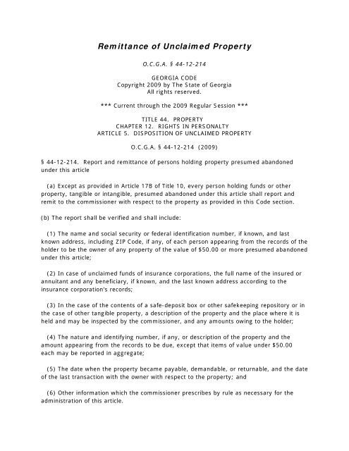 Remittance of Unclaimed Property