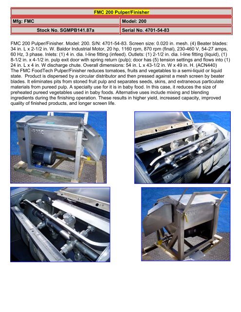 FMC 200 Pulper/Finisher