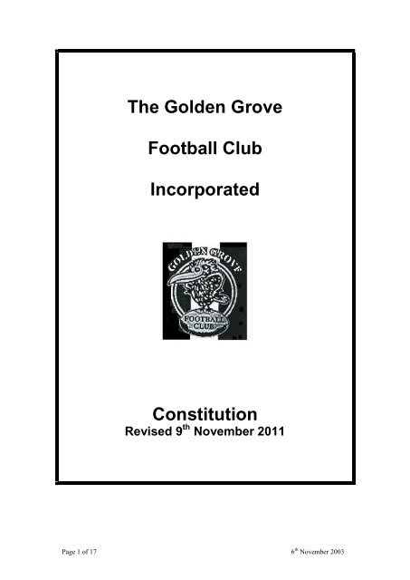 Constitution - Golden Grove Football Club