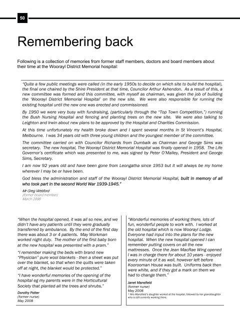 The First 50 Years - Remembering Back