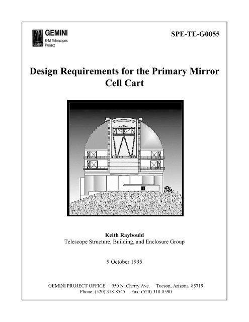 Design Requirements for the Primary Mirror Cell Cart