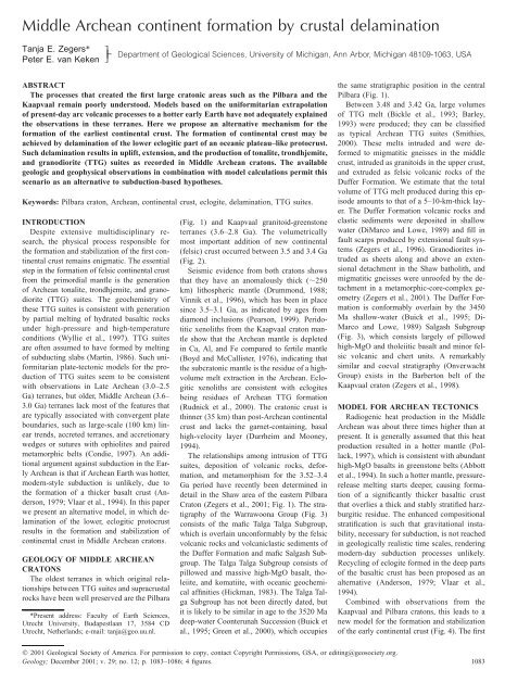 Middle Archean continent formation by crustal delamination