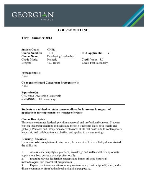 Georgian College Course Outline