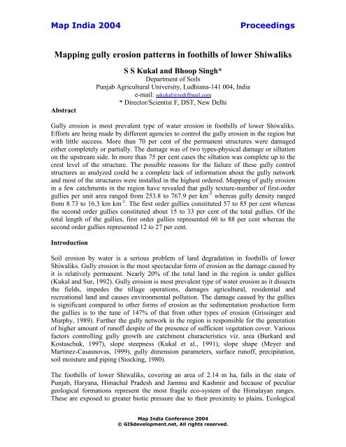 Mapping gully erosion patterns in foothills of lower Shiwaliks