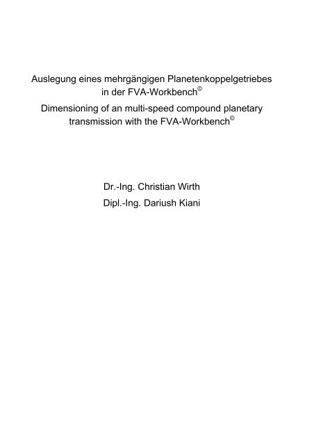 4 Auslegung in der FVA-Workbench - ZG Zahnrad und Getriebe GmbH