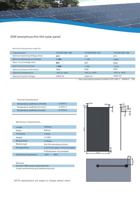 55W amorphous thin film solar panel