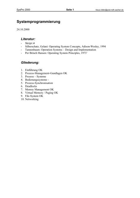 Systemprogrammierung - S-Inf