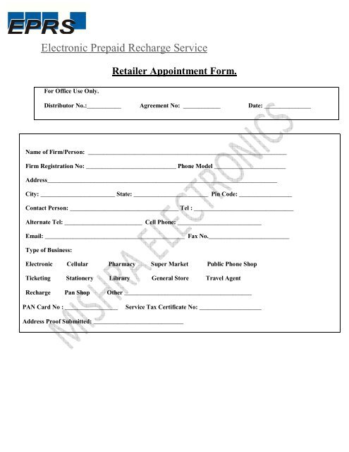 Retailer Appointment Form.