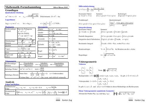Formelsammlung Formelsammlung Mathematik