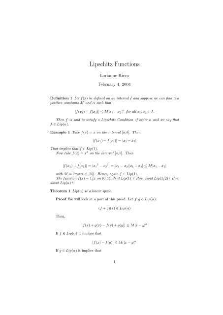 Lipschitz Functions